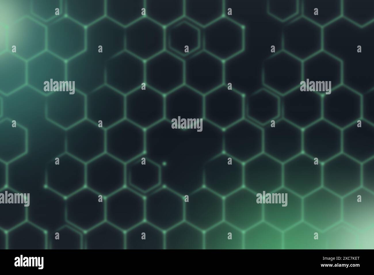 Green hexagon grid pattern with a soft glowing effect. Dark background with light green ...