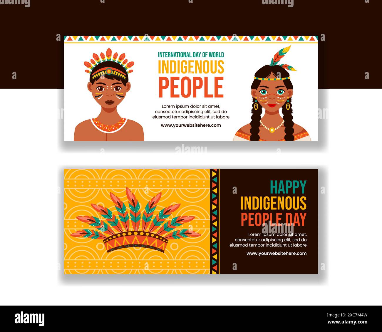 Indigenous People Day Horizontal Banner Flat Cartoon Hand Drawn ...