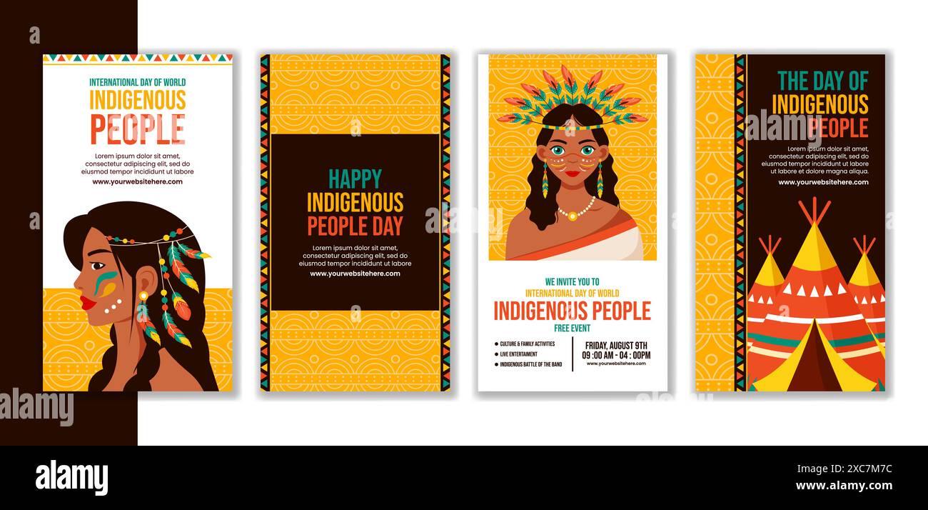 Indigenous People Day Social Media Stories Flat Cartoon Hand Drawn ...