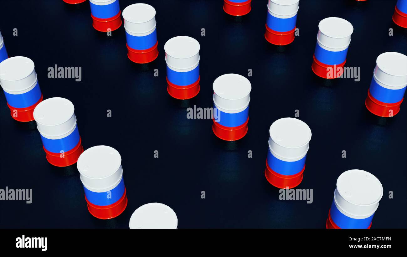 Russian barrels oil. Computer generated 3d render Stock Photo - Alamy