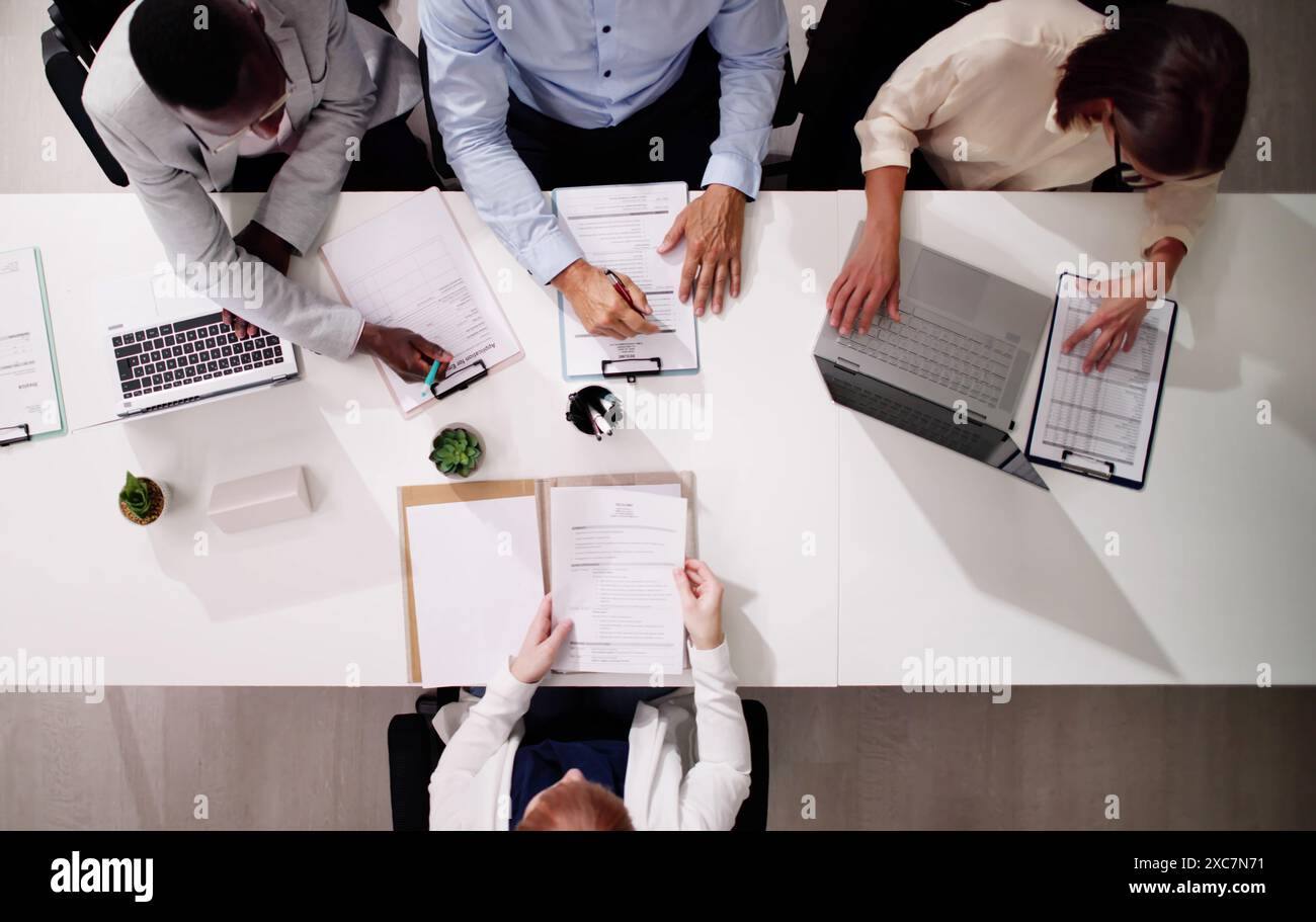 Job Interview With Group. Employment Consultant Top View Stock Photo ...