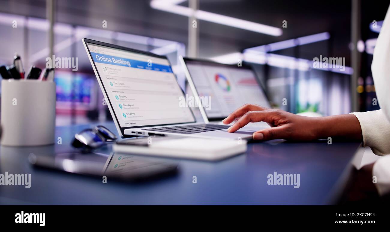 Digital Banking: African American Woman Opens Online Bank Account ...