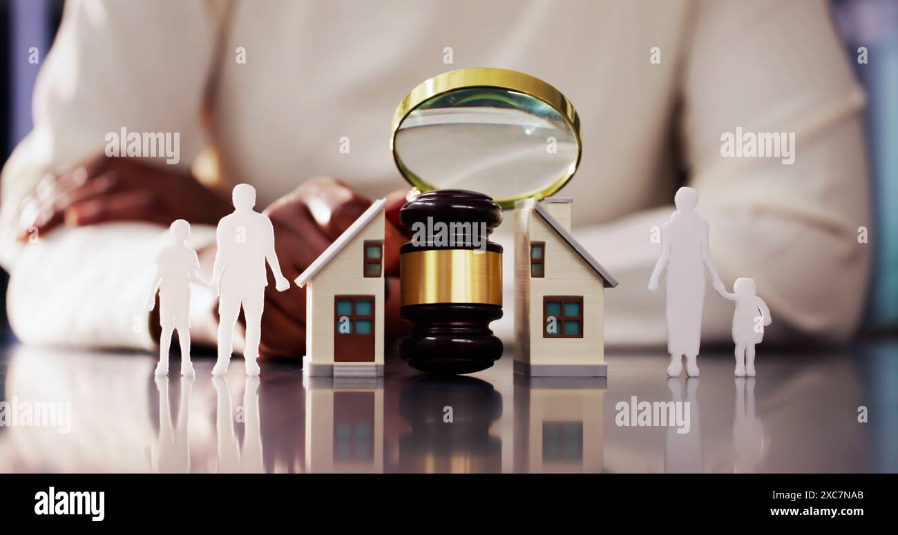 African American family split by divorce as lawyer inspects house with ...