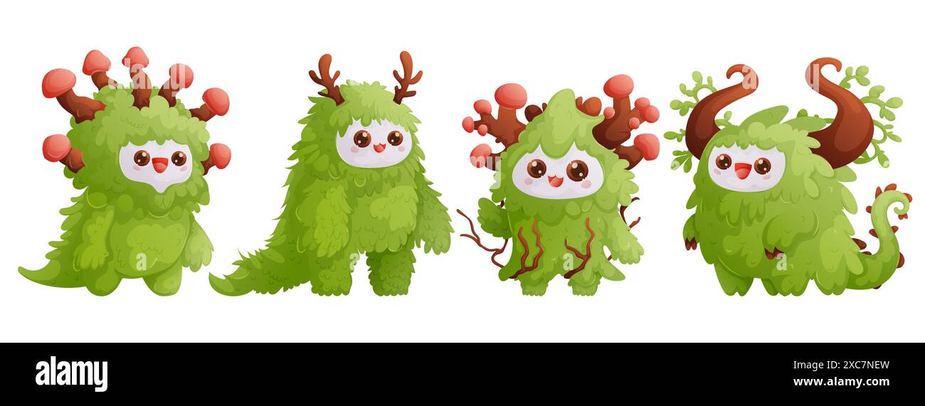 Cute Green Forest Creatures with Antlers Stock Vector Image & Art - Alamy
