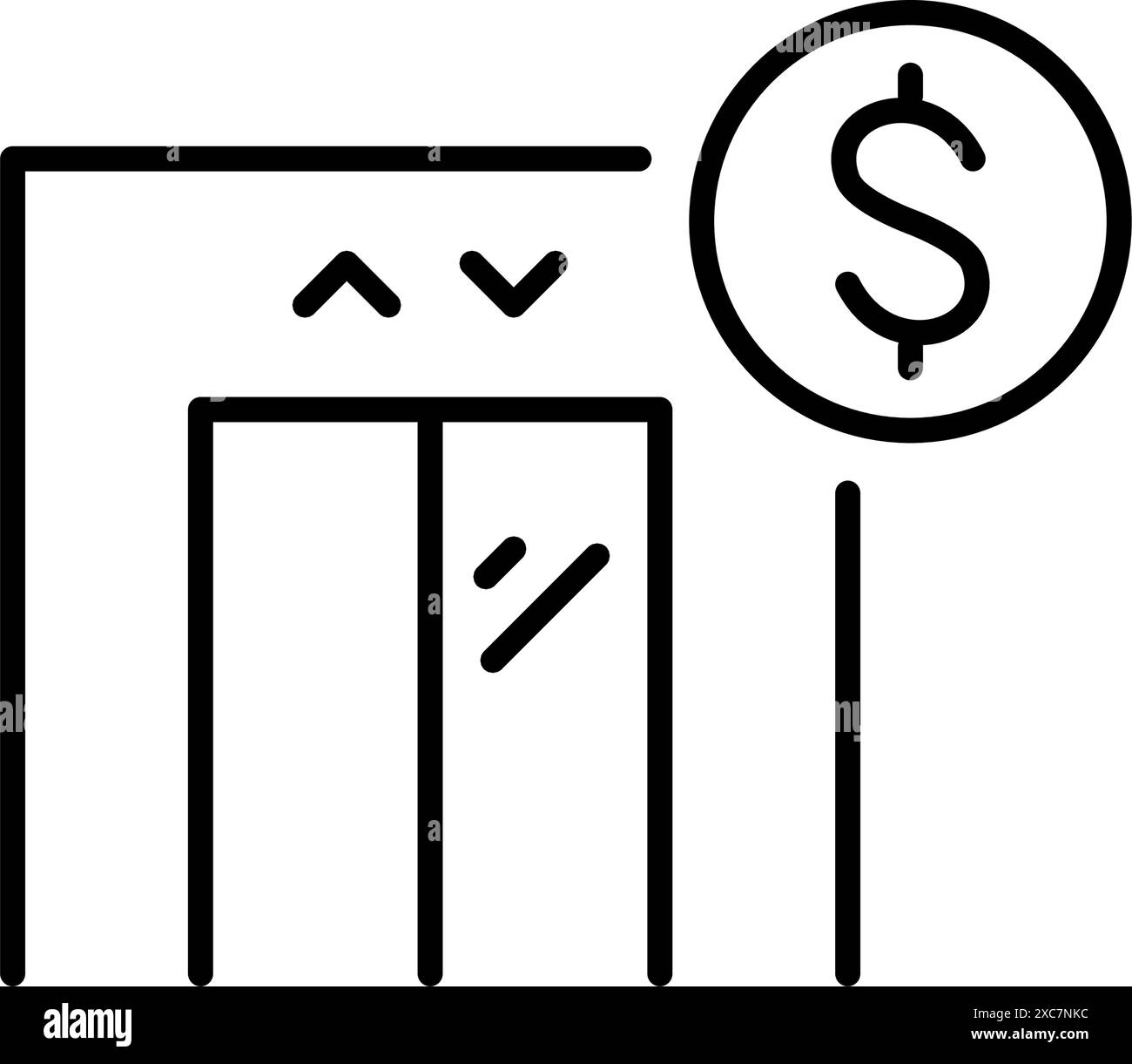 Elevator and dollar symbol. Vertical transportation fee, maintenance ...