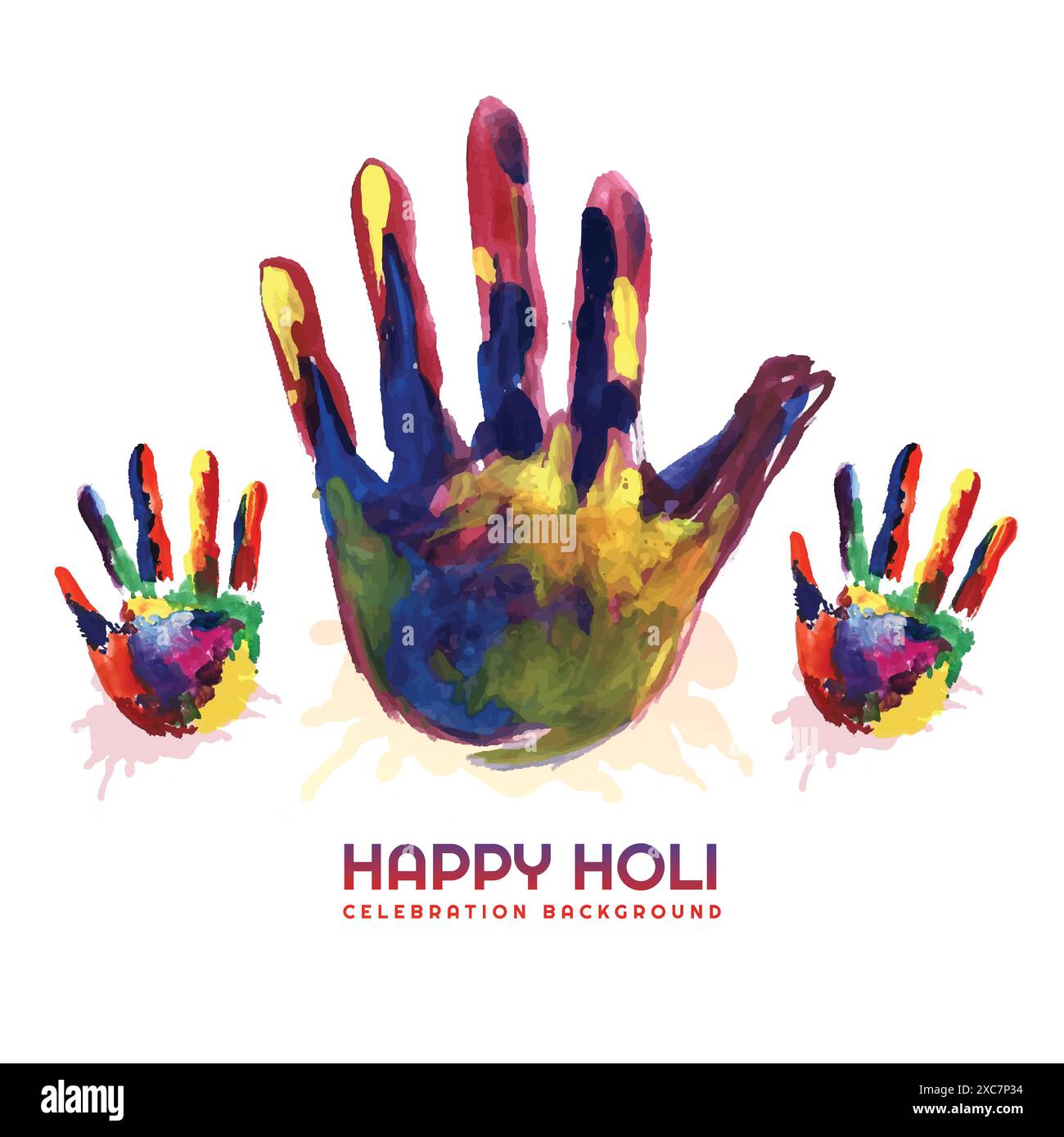 Holi festival with colorful handprint card background Stock Vector ...
