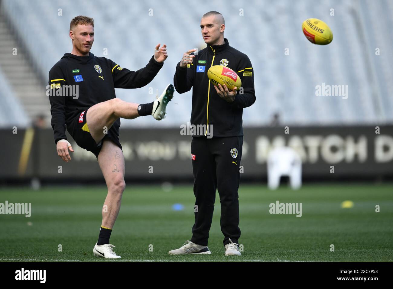 Melbourne, Australia. 15th June, 2024. Nick Vlastuin of Richmond (left ...