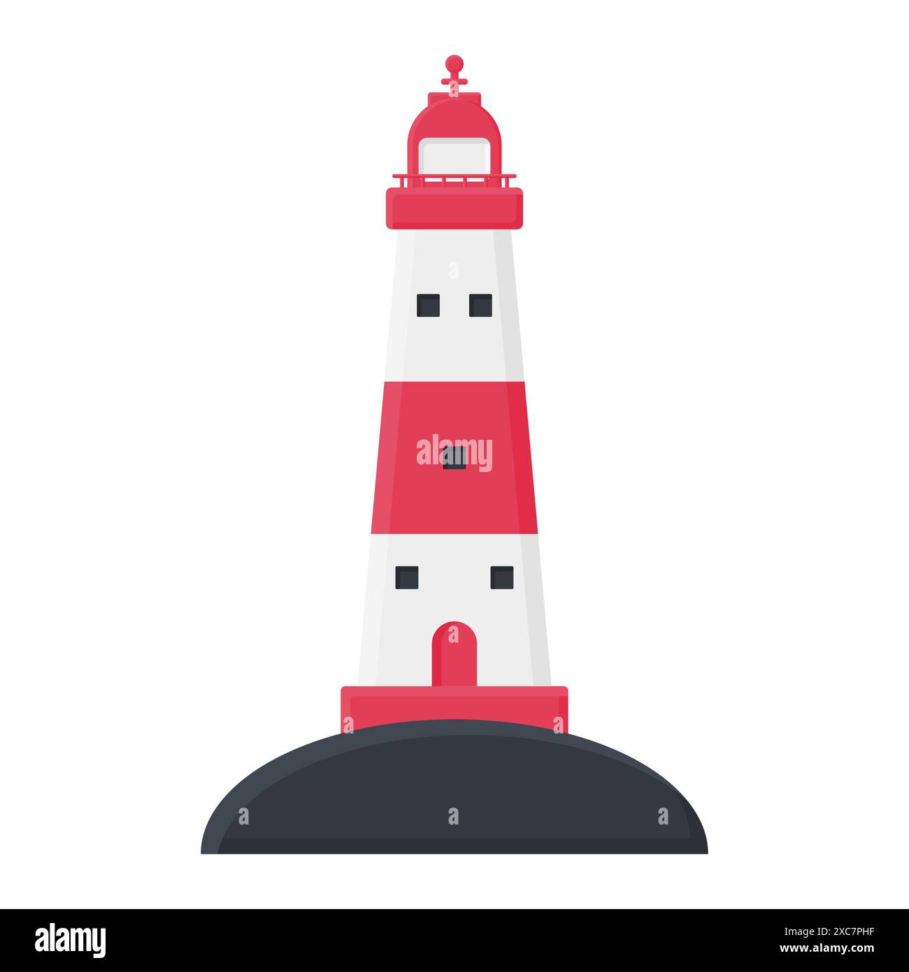 White and Red Lighthouse Design on Rock. Vector Illustration of Sea ...