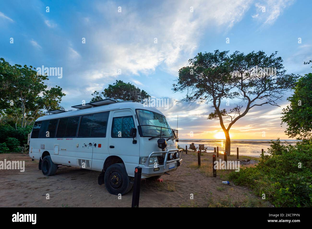 Camping with a motorhome by the beach and watching an atmospheric ...