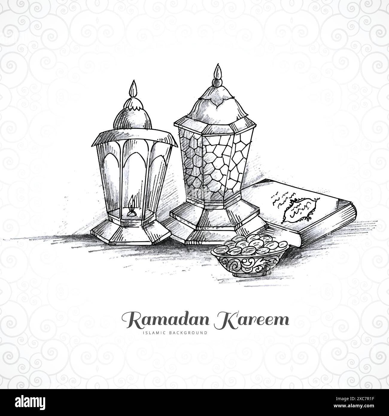 Hand draw ramadan kareem islamic lamp sketch background Stock Vector ...