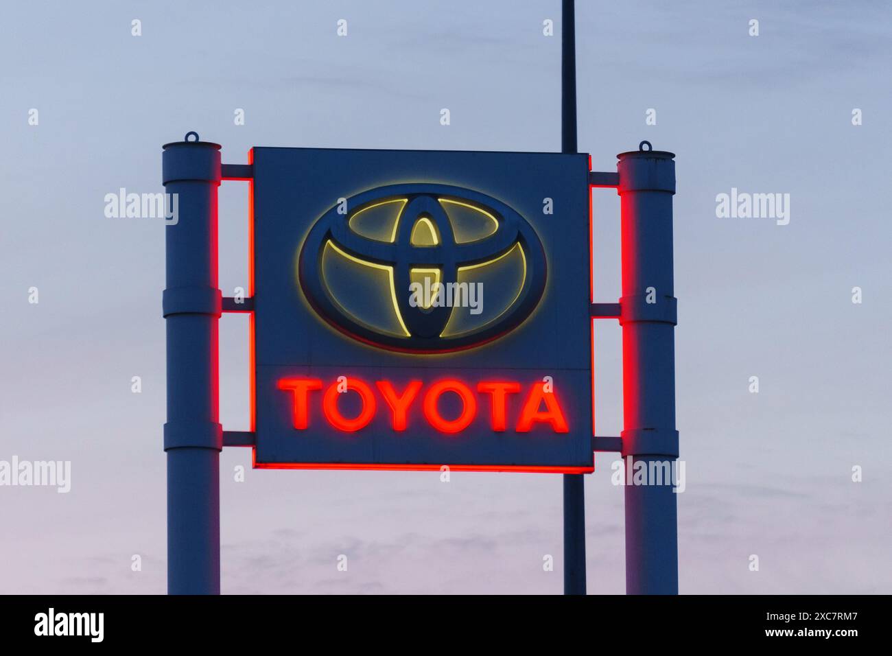 Tyumen, Russia-March 18, 2024: Toyota sign standing prominently against ...