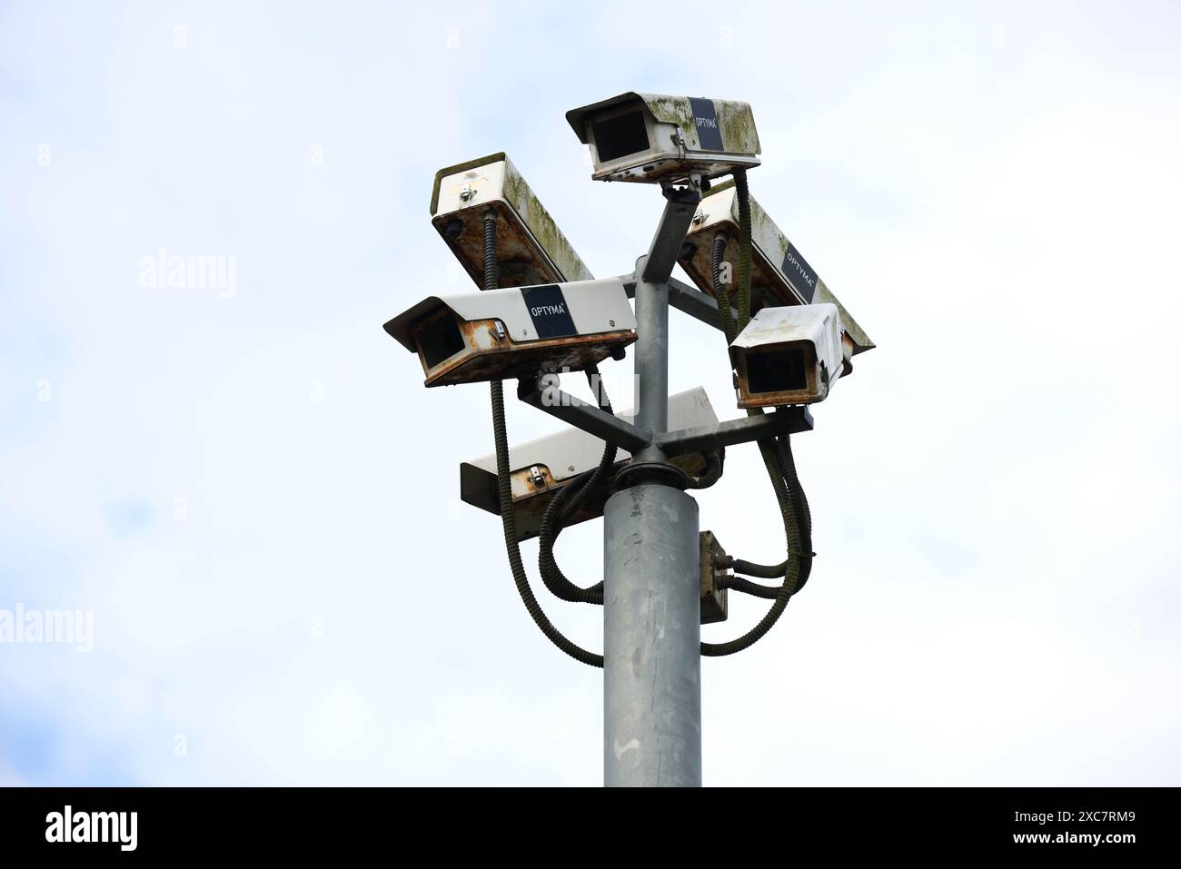 General views of many CCTV Cameras on one pole at a train station in ...