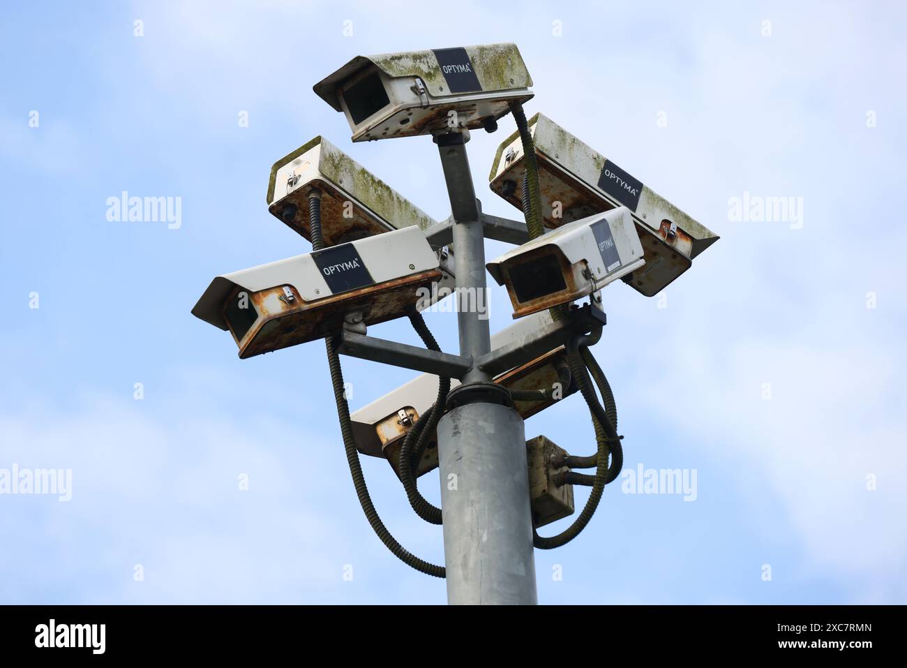 General views of many CCTV Cameras on one pole at a train station in ...