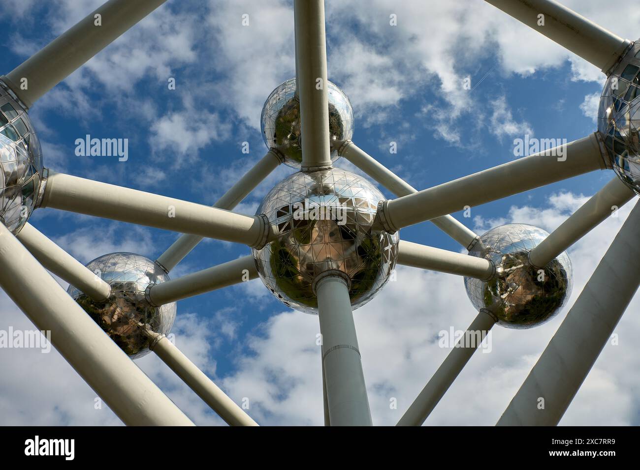 Brussels, Belgium; June,08,2024;Detail of the Atomium, a modernist ...