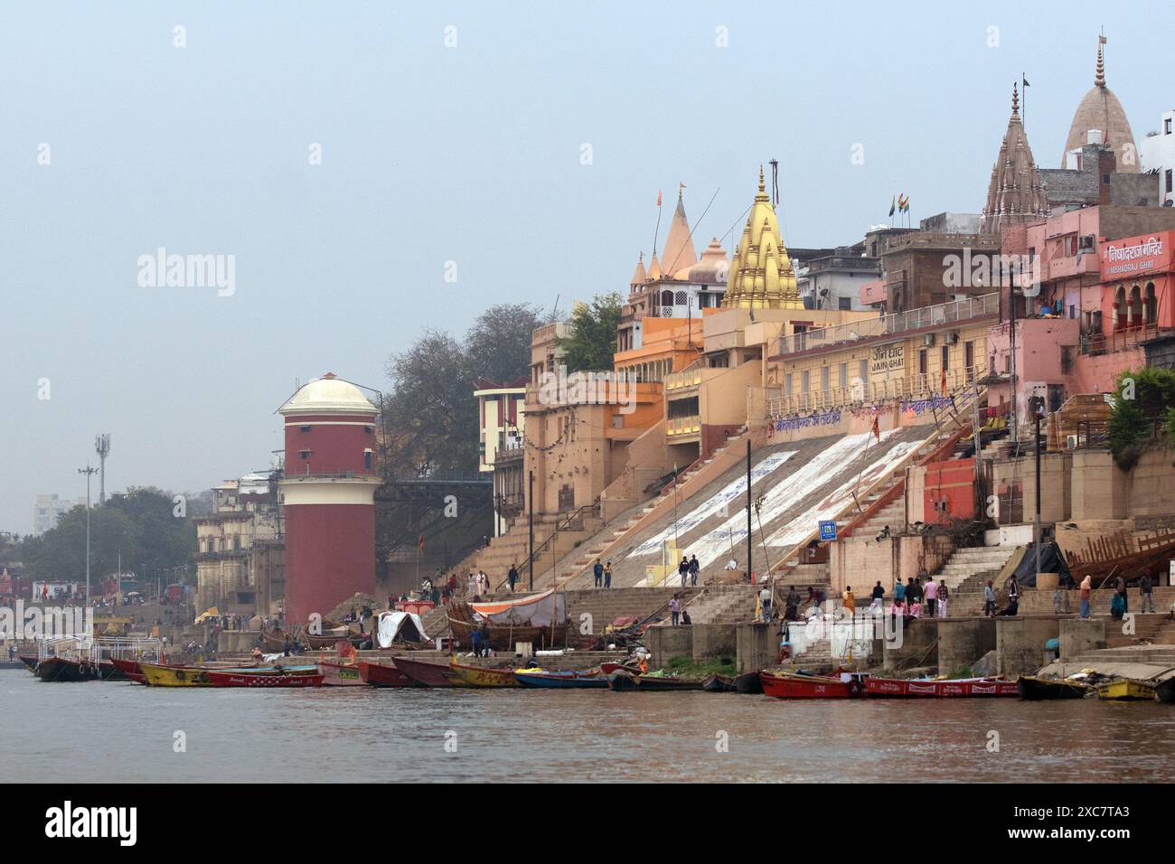 Varanasi, India: the holy river ganges with the pilgrim steps. Varanasi ...
