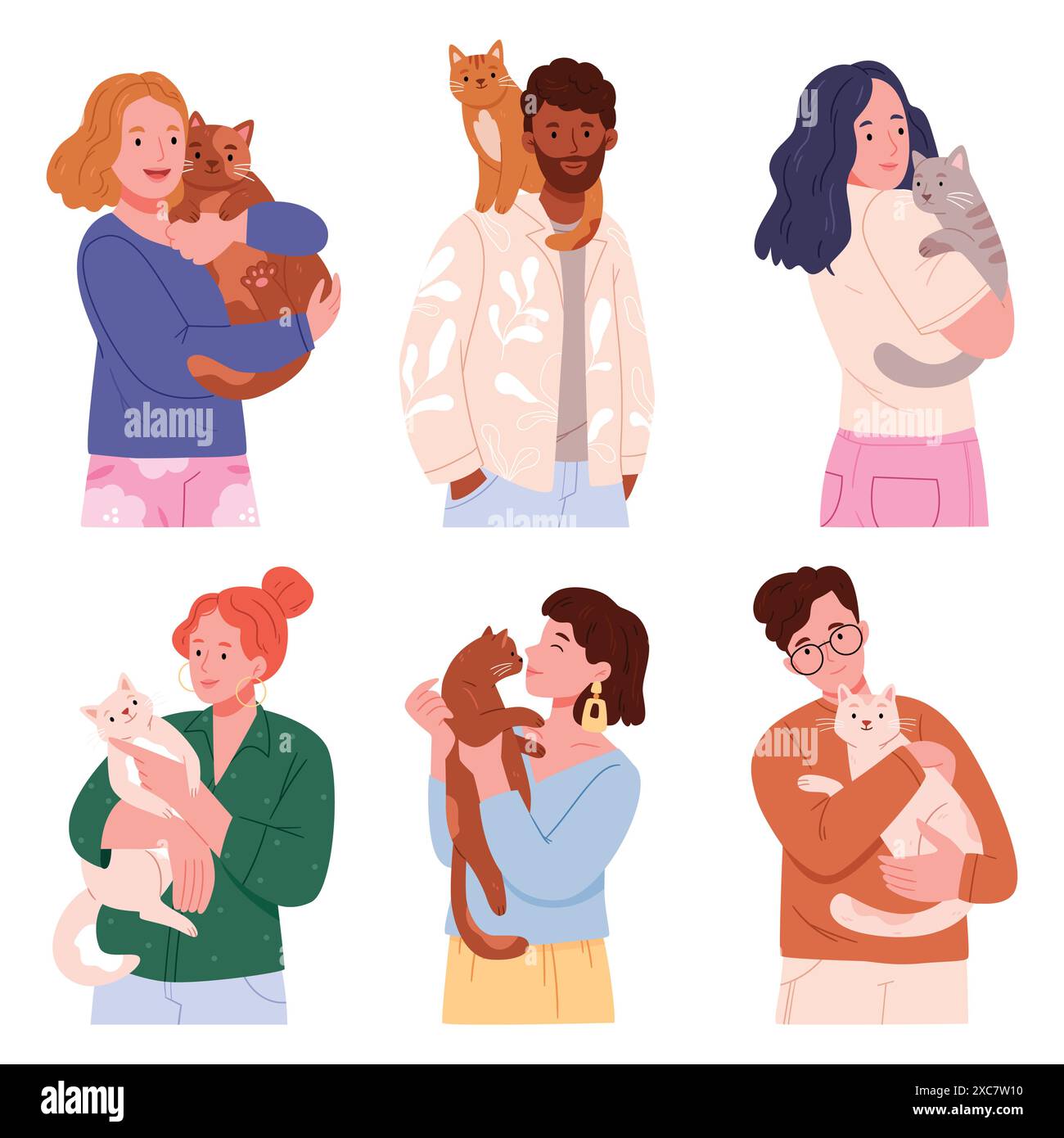 Set of portraits of adorable pet owners and cute domestic animals.Pet ...