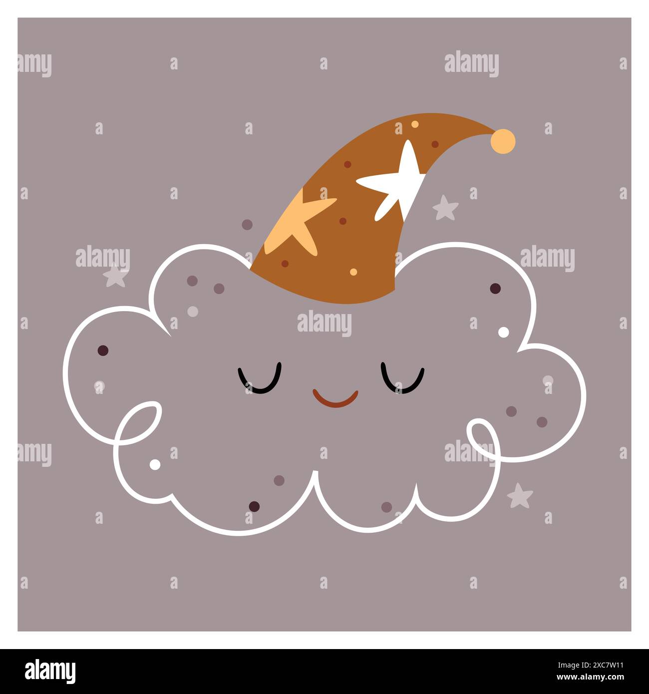 Cloudy is sleeping in a sleeping cap.A cute kids illustration about sleep and night Stock Vector ...