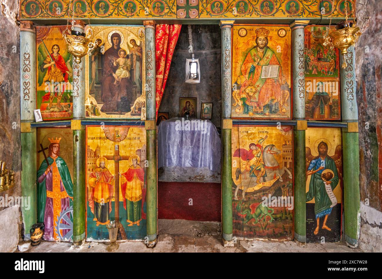 Iconostasis at Panagia Church (Virgin Mary) near village of Anisaraki ...