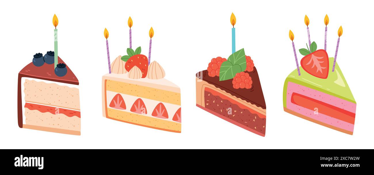 Set of hand drawn colorful tasty pieces of cakes, slices of pies Stock ...