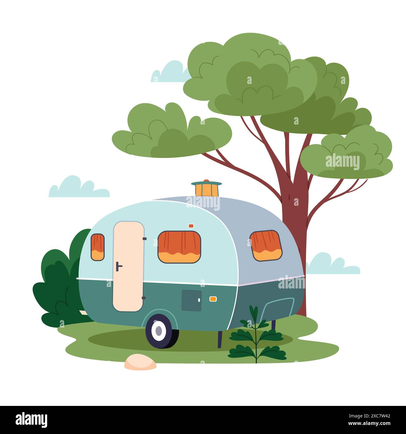 Travel caravan camper.Camping car.Adventure RV trailer.Isolated on ...