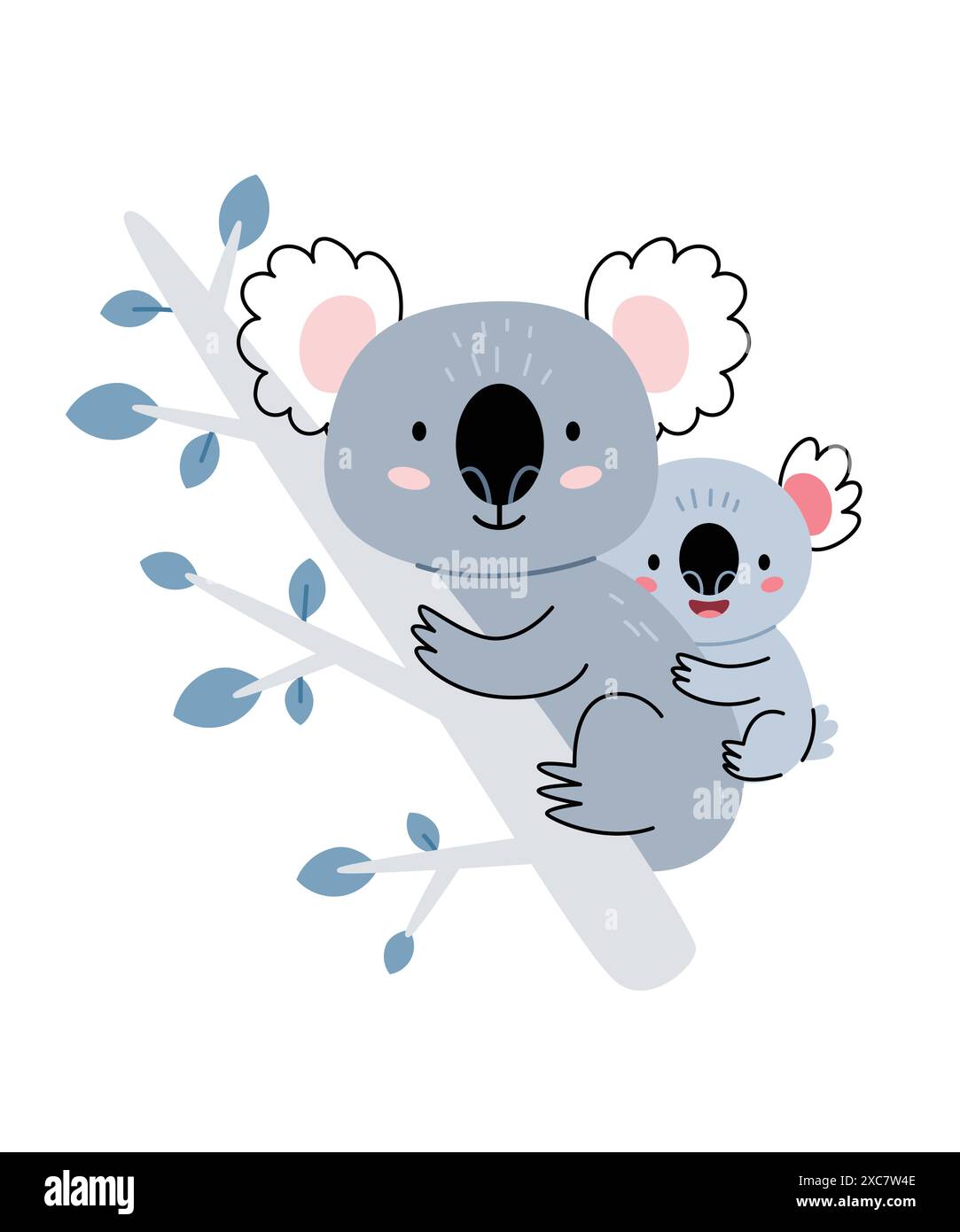 Cute koala family mother with children sit on the tree. Print for baby ...