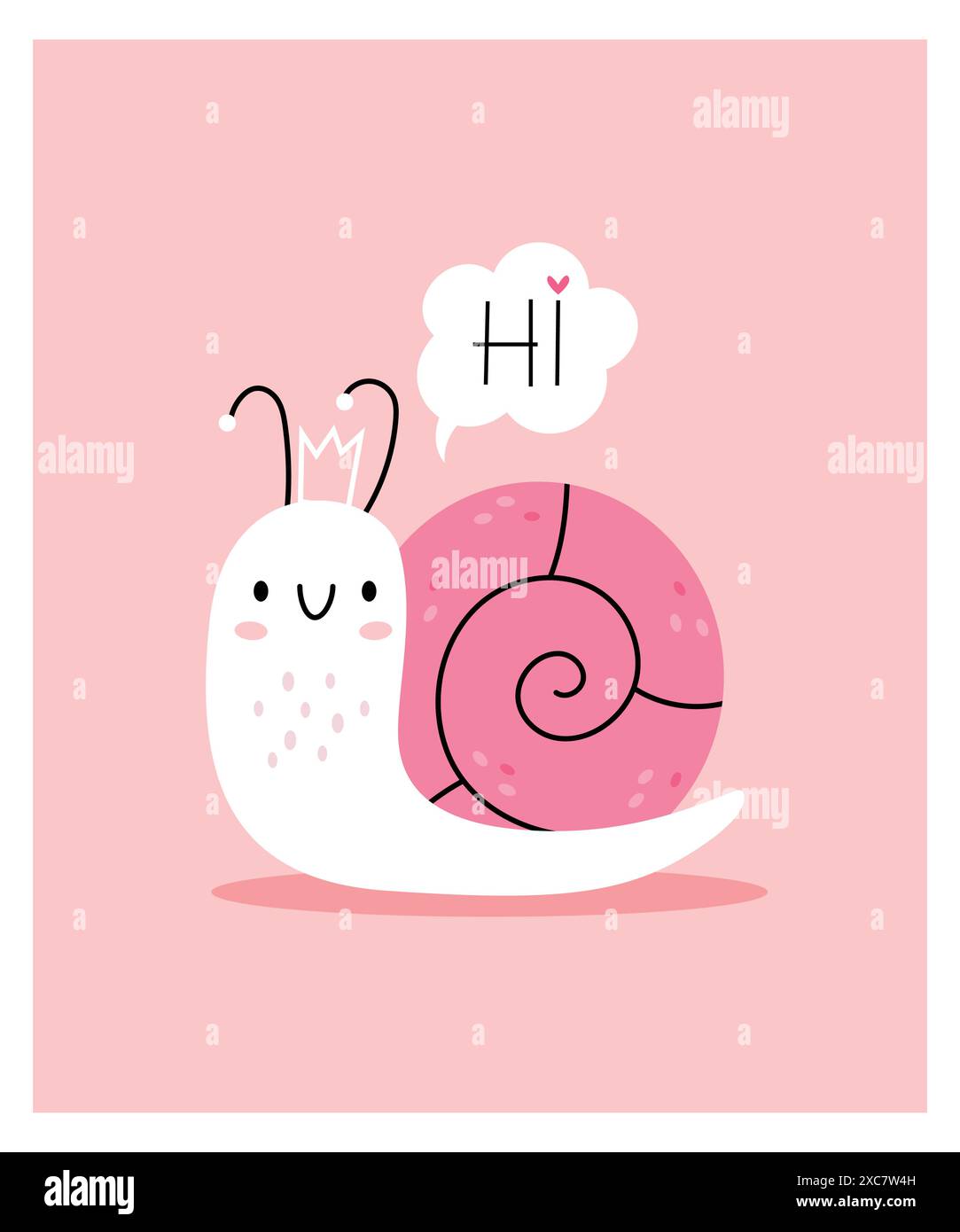 A funny snail on a pink background says hello.Cute vector illustration ...