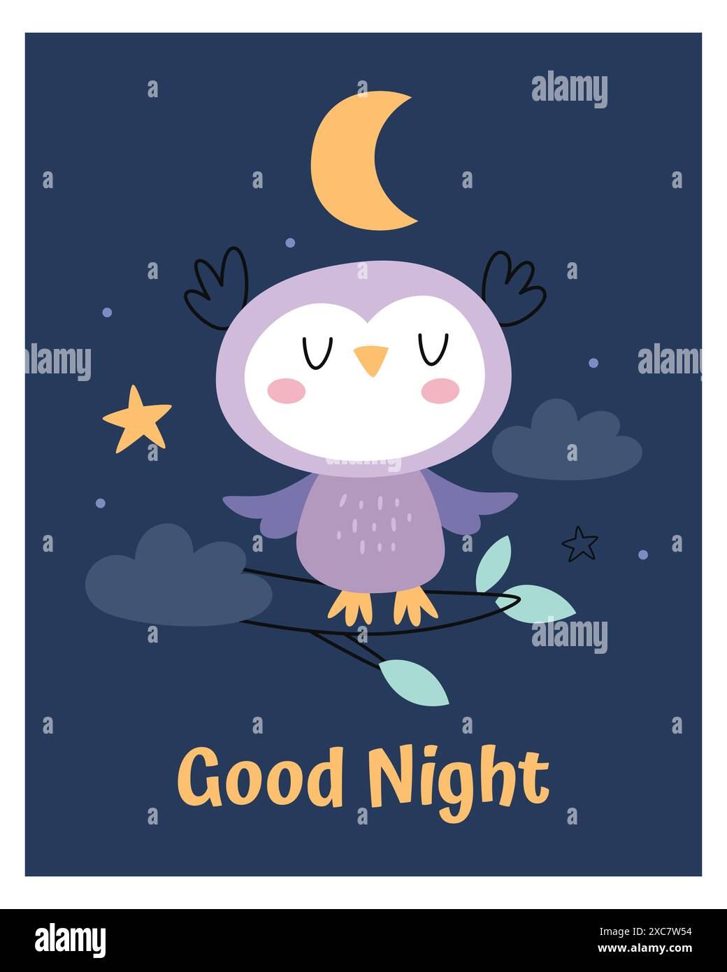 Cute illustration of an owl. Poster for a children's room. Good morning ...