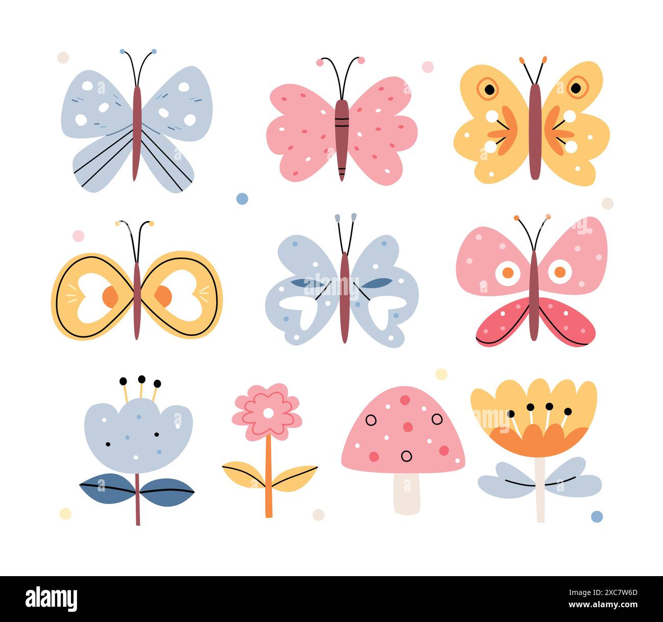 Set of butterflies in Scandinavian folk style. Multicolored butterflies ...