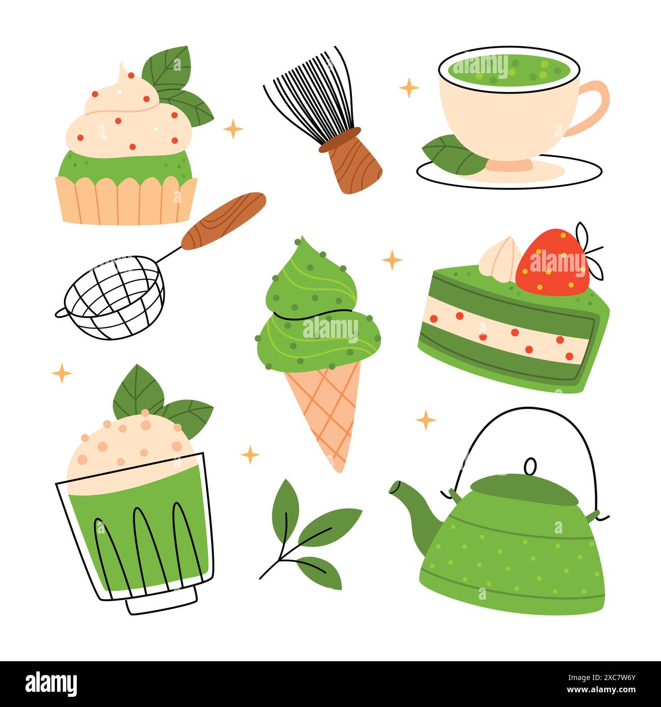 Set aromatic tea matcha Cut Out Stock Images & Pictures - Alamy