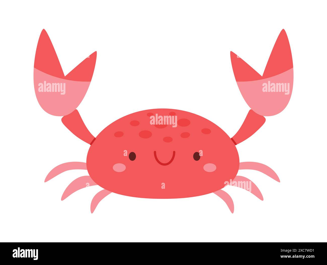 Cute red crab with claws. Sea creature with pincers isolated on white ...