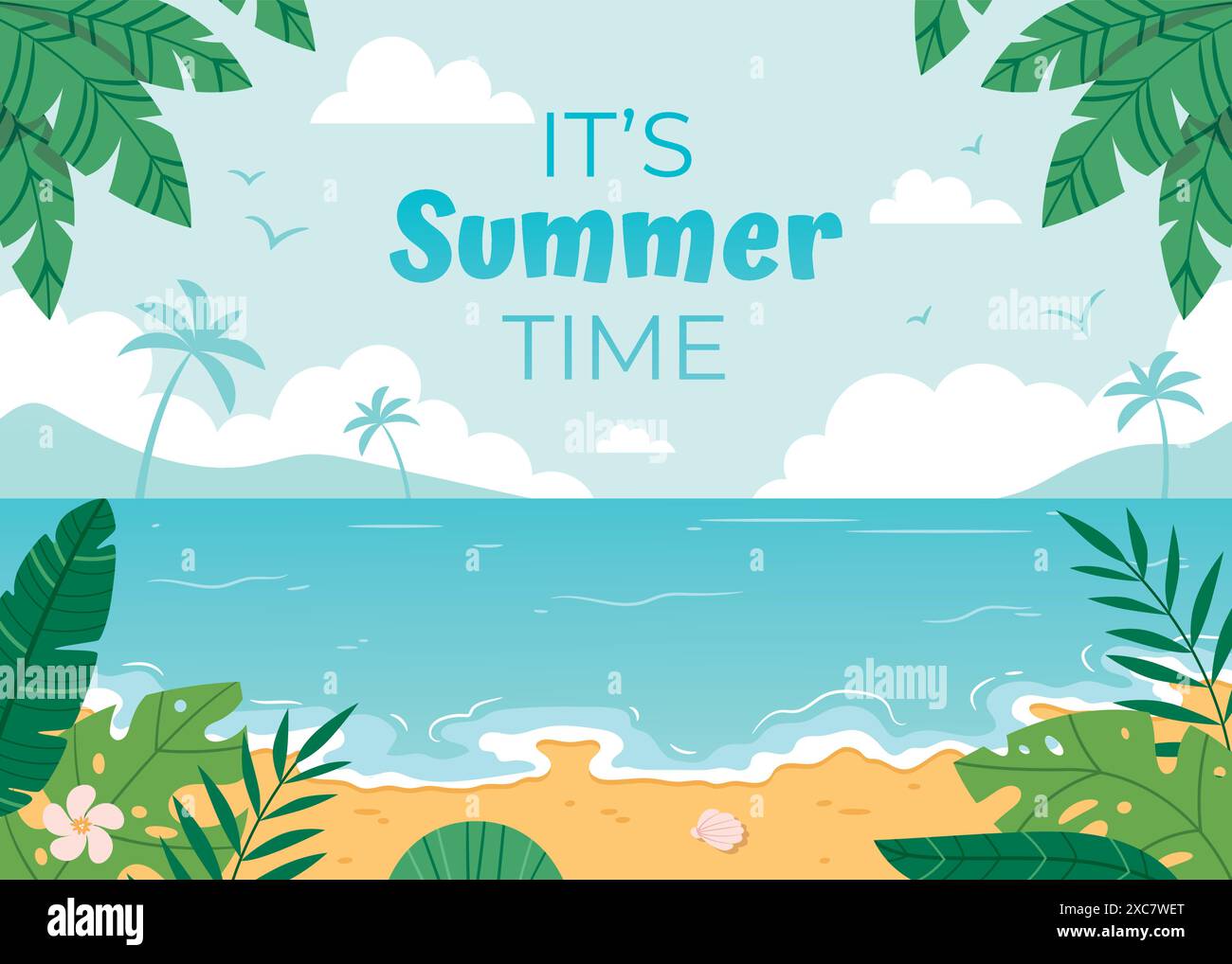 Vector cartoon ocean sand beach background.Summertime background with ...