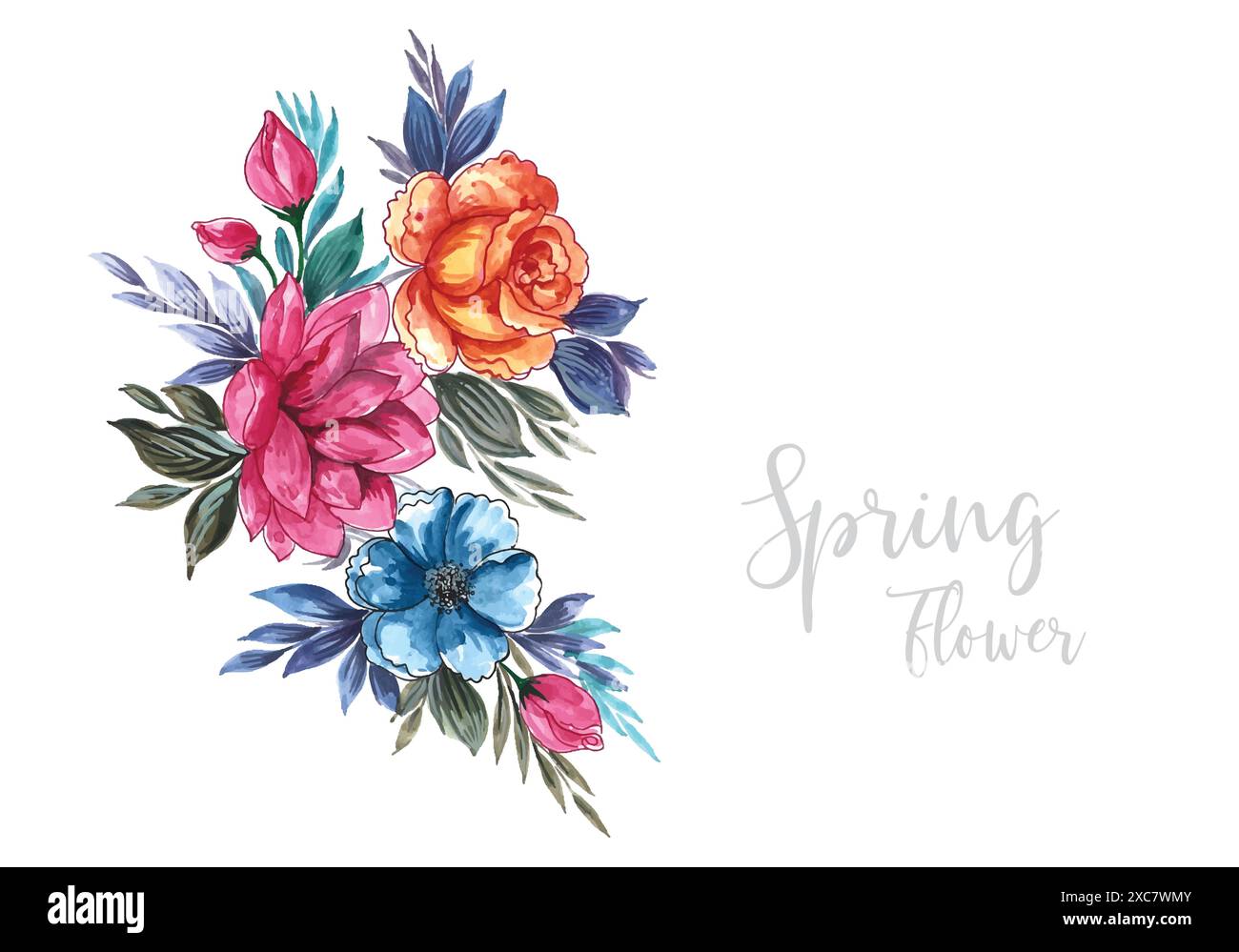 Hand draw decorative colorful spring flowers design illustration Stock ...