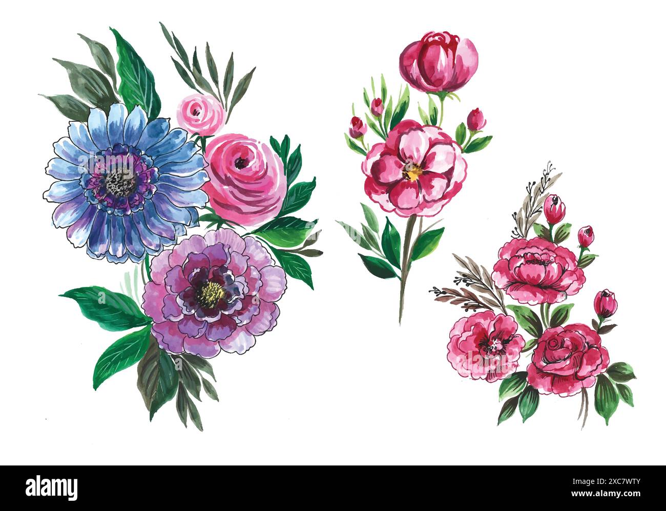 Wedding decorative flowers set design illustration Stock Vector Image ...