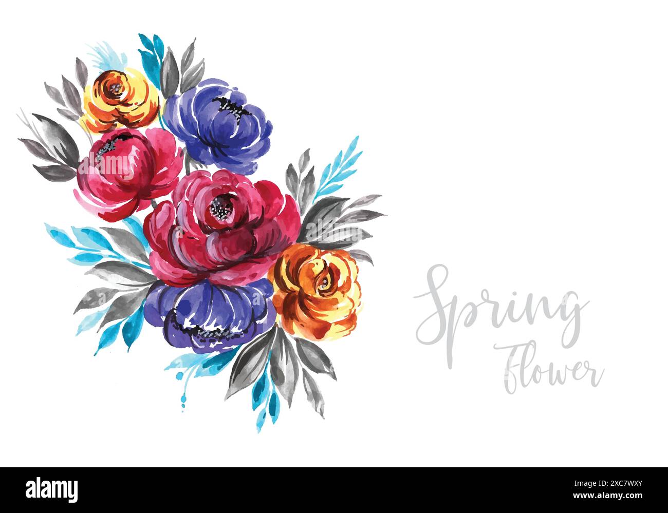 Modern wedding colorful decorative spring flowers design illustration ...