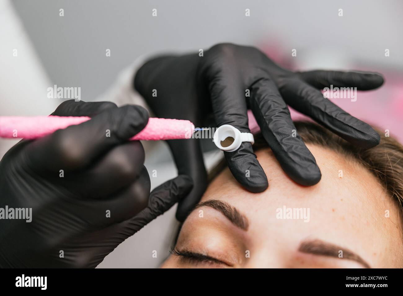 Professional microblading procedure for perfect eyebrows Stock Photo ...