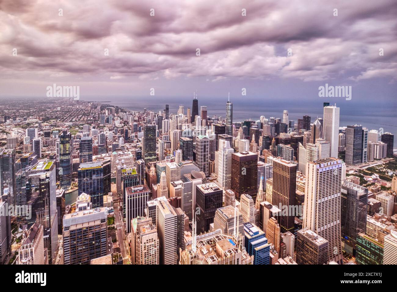 Chicago Aerial Skyline View at Sunset with Clouds, Illinois Keywords ...