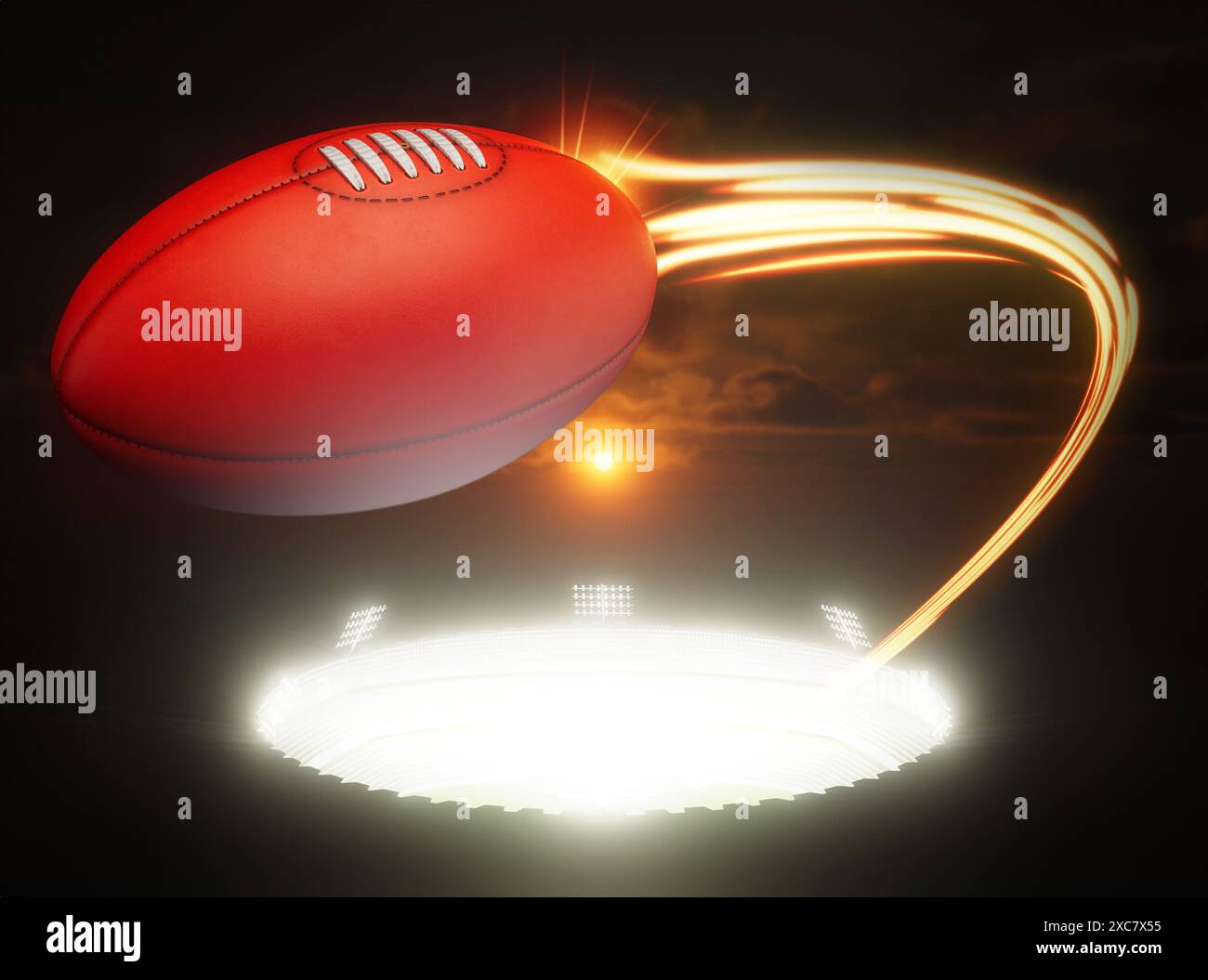 A Aussie Rules Football sport ball flying through the air with a ...