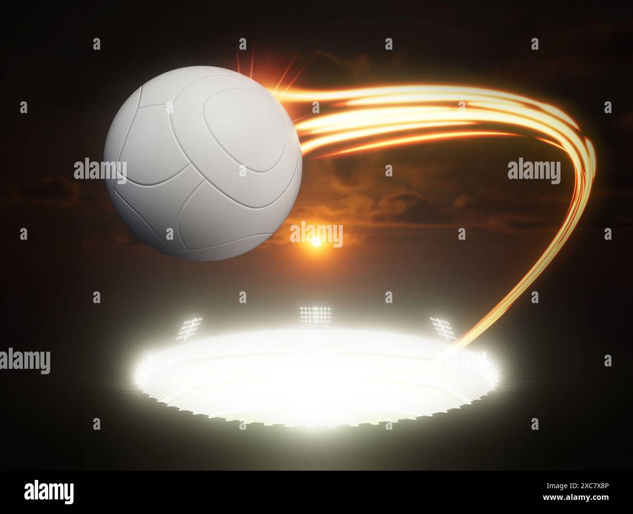 A soccer football sport ball flying through the air with a flowing ...