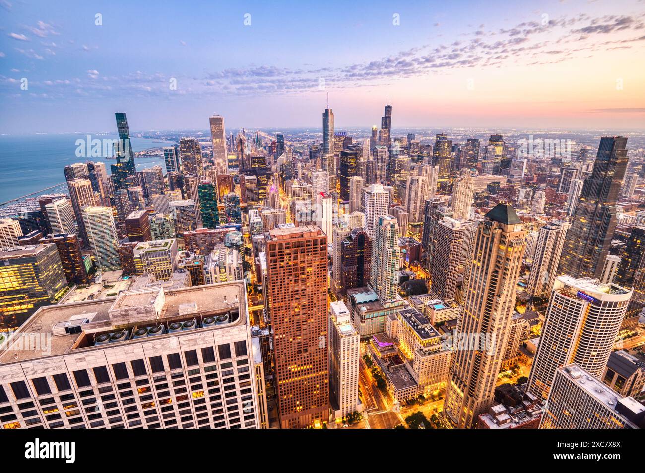 Aerial view downtown chicago sunrise hi-res stock photography and ...