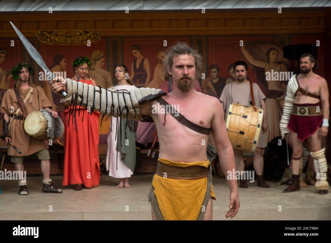 Moscow, Russia. 14th June, 2024. Gladiators fight in the arena at the ...