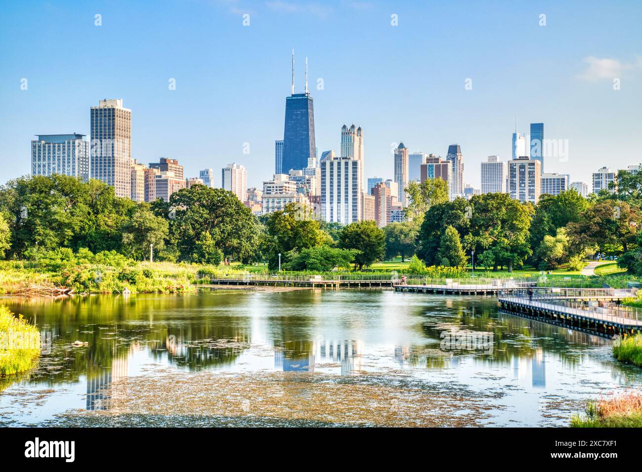 Chicago Skyline during a Sunny Day over the Pond in Lincoln Park ...