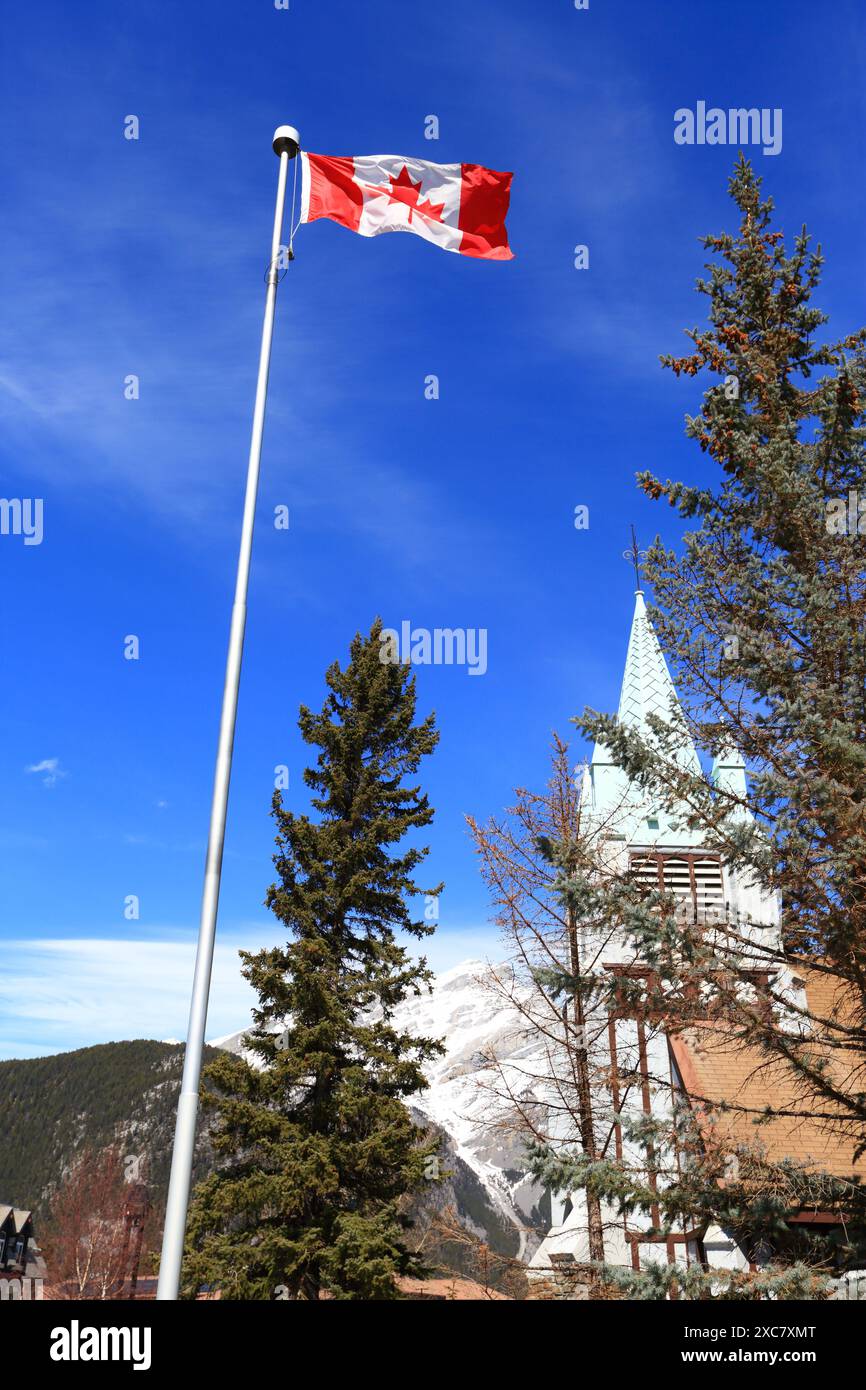 Canadian flag in downtown Banff Stock Photo - Alamy
