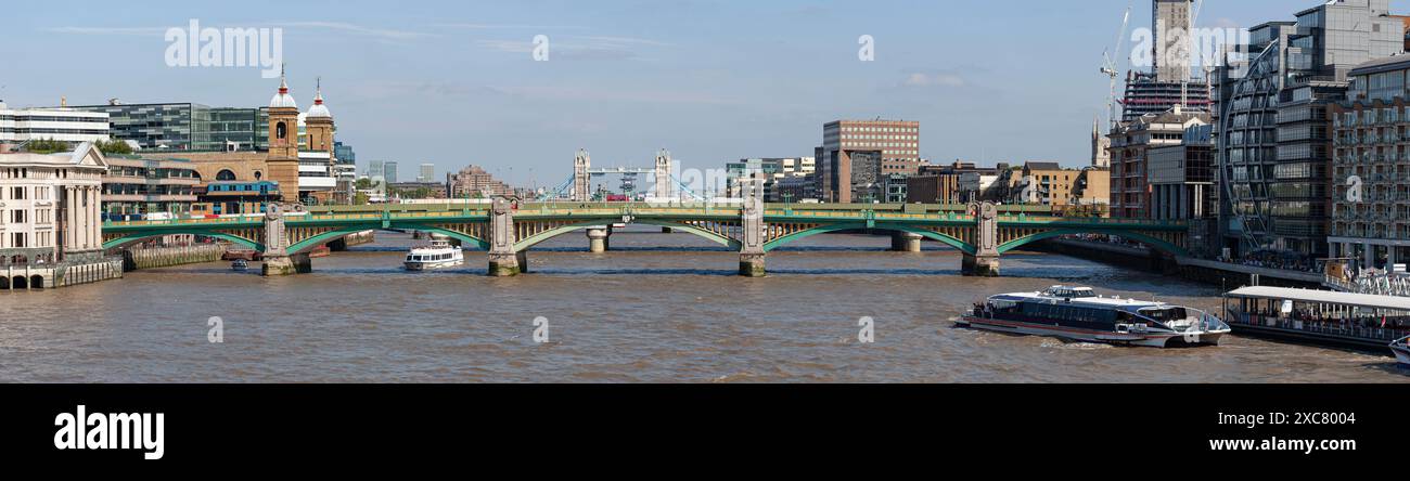 Panorama of Southwark Bridge and Tower Bridge over the River Thames in ...