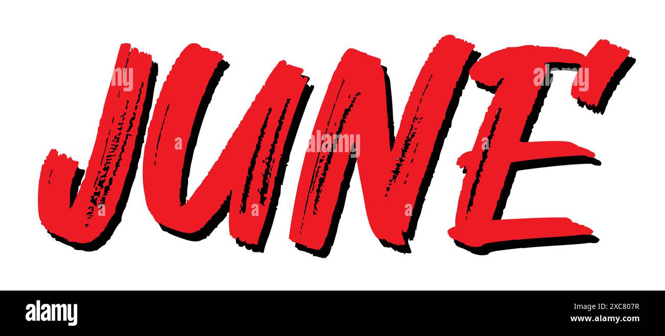 Red word of month 'JUNE'. Vector illustration. Title of June with ...