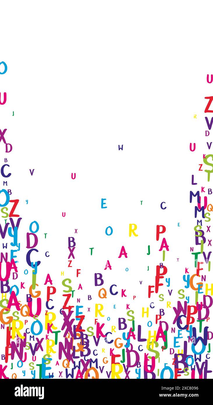 Falling letters of English language. Colorful childish flying ...