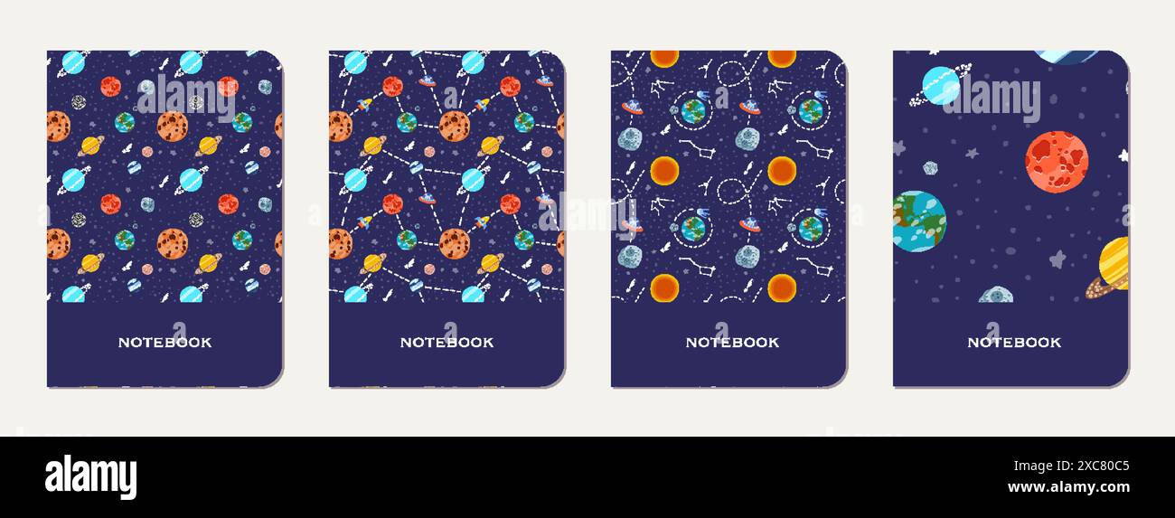 Note book cover design. Cosmic pattern for kids. Cute design for kids ...