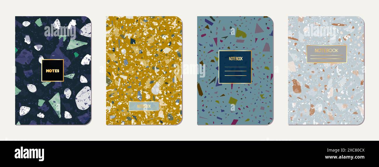 Note book cover design. Terrazzo abstract background made of natural ...
