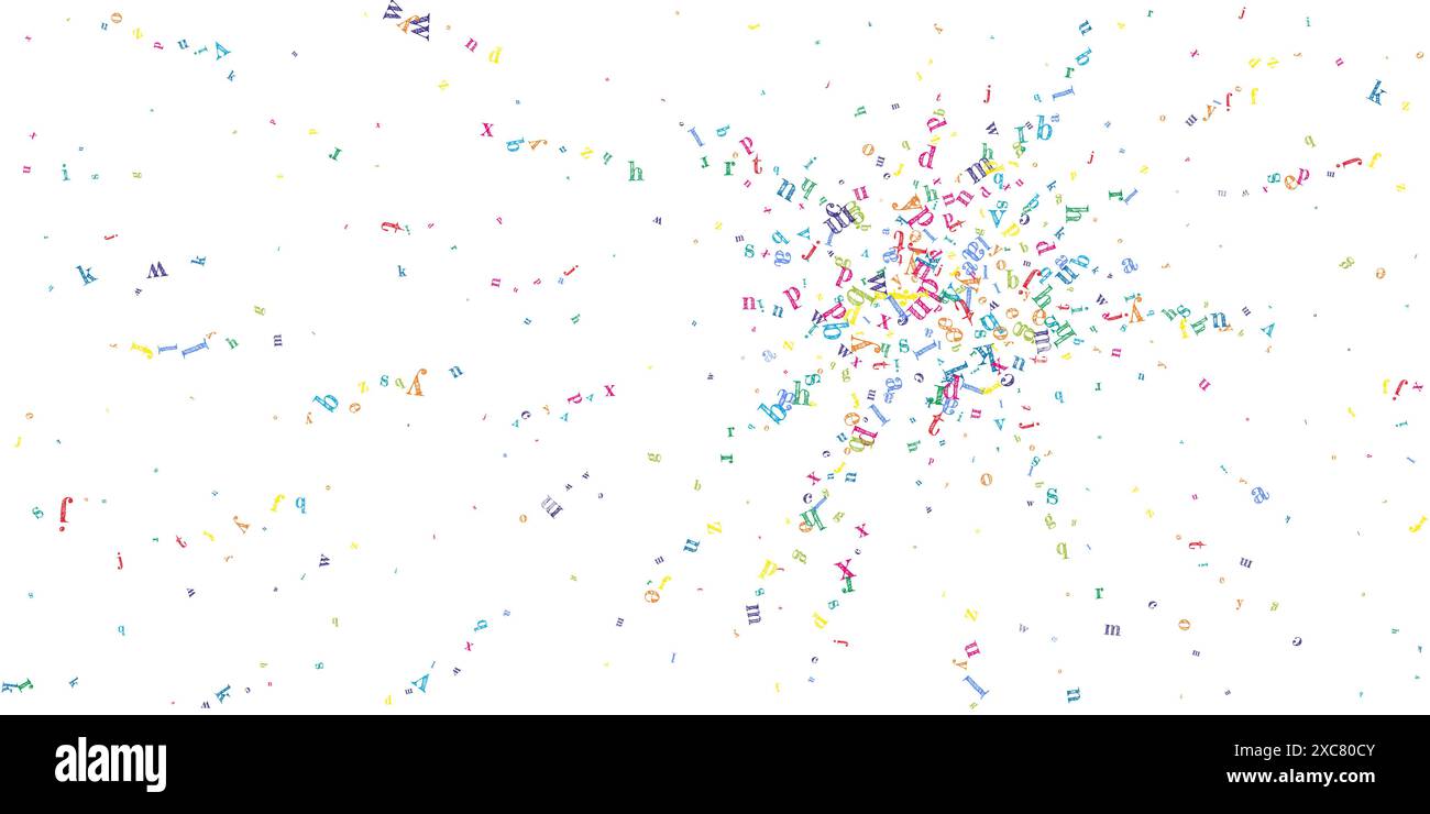 School notebook cover. Colorful childish floating letters of Latin ...