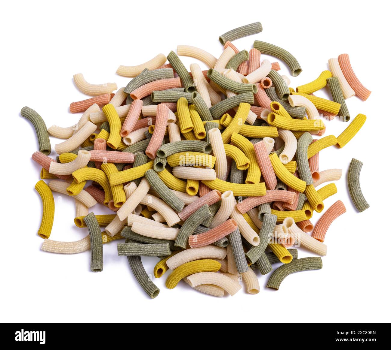 Maccheroni rigati mix multicolored group isolated on white background ...