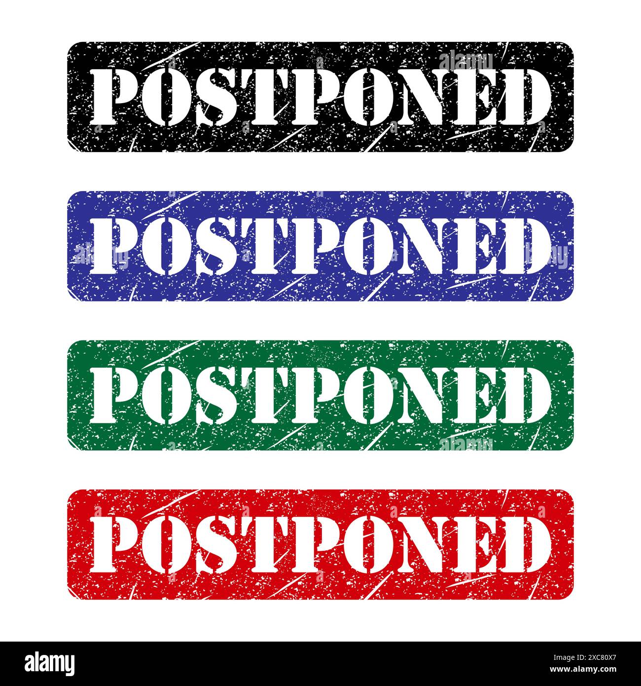 Set of Postponed stamp symbol, label sticker sign button, text banner vector illustration Stock ...